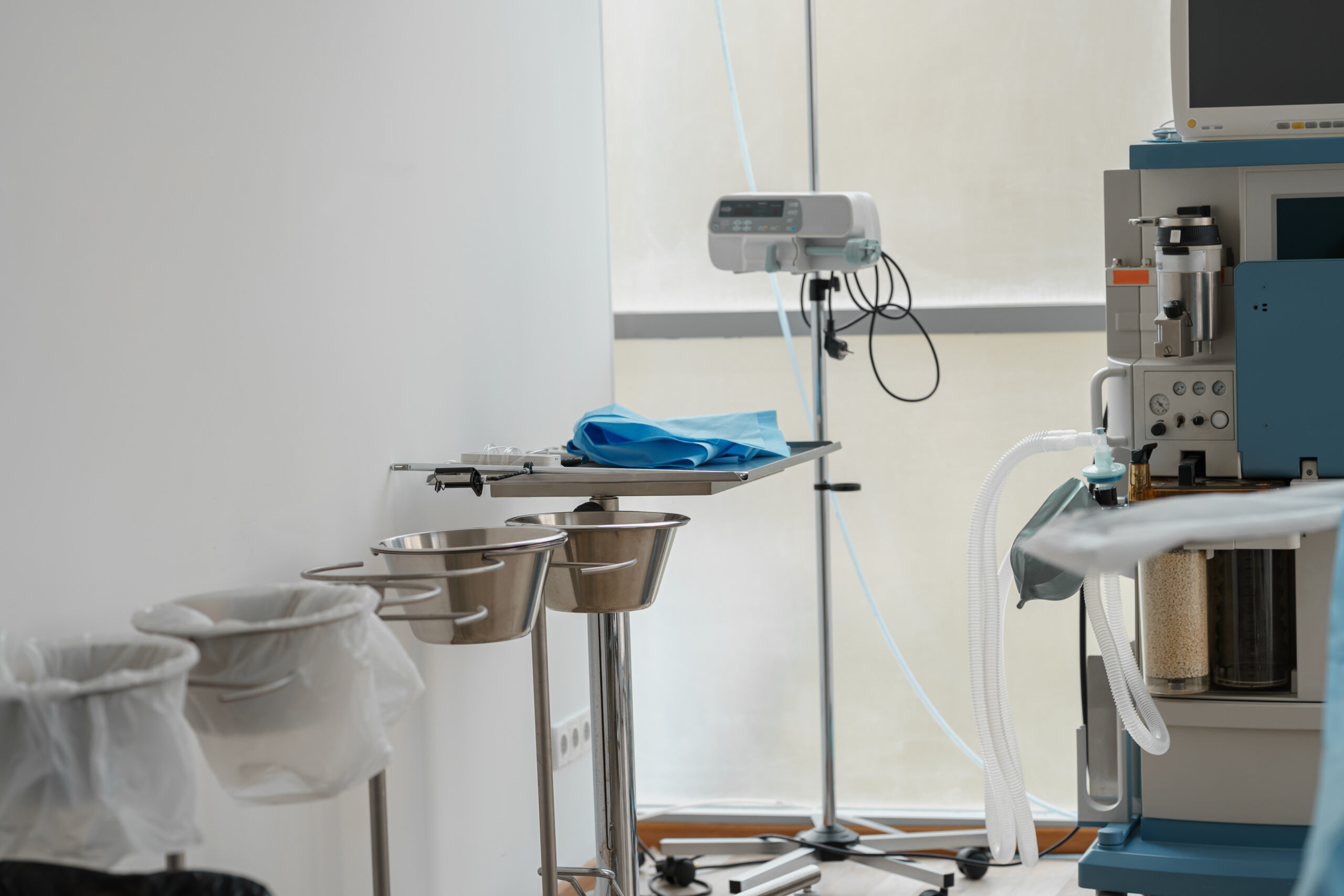 Interior of operation room with different medical equipment ready for ...